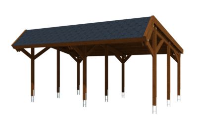 Carport SKAN HOLZ Harz 624x560cm, avec bardeaux noirs, bois résineux ...