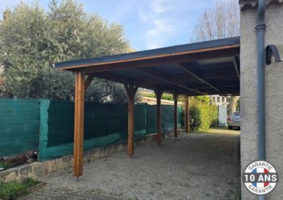 Carport toit plat adossé 350cm x 1150cm bois DOUGLAS Français label ...