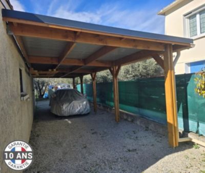 Carport toit plat adossé 400cm x 1050cm bois DOUGLAS Français label ...