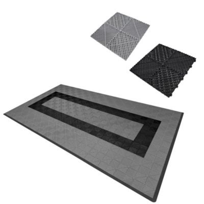 Carrelage de Sol Ventilé Pour Garage Avec Bordure (90 x Gris & 30 Noir)