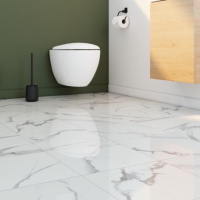 Carrelage sol et mur intérieur effet marbre blanc brillant L.33,3 x l.33,3 cm x ép.9,1 mm ...
