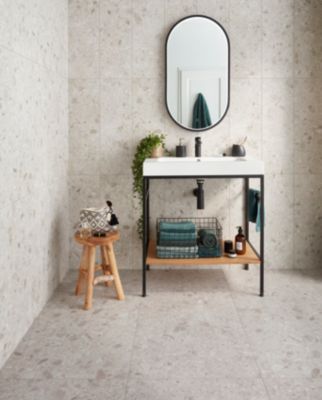 Carrelage sol et mur intérieur effet pierre ivoire L.60 x l.60 cm x ép.9 mm, Geotech Mykonos