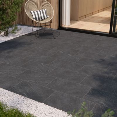Carrelage sol extérieur anthracite effet ardoise L.61,3 x l.30,3 cm x ...