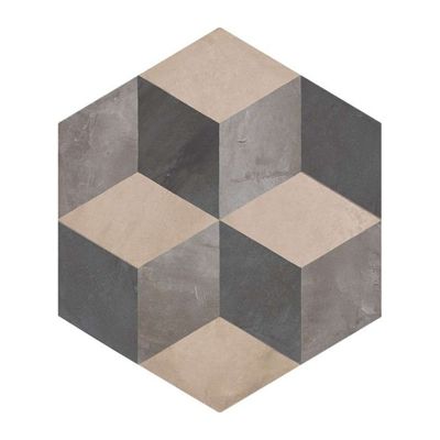 Carrelage sol / mur hexagonal effet ciment motif cube 25 x 21.6 cm ...