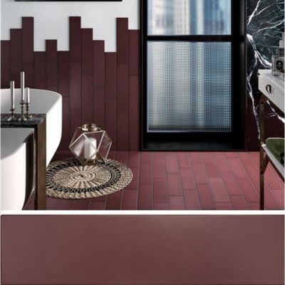 Carrelage sol / mur pose baton rompu chevron uni rouge bordeaux terre ...