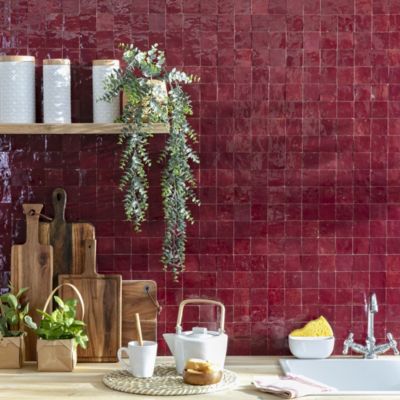 Carrelage Zellige Marocain Rouge Lie de vin 5x5 cm (vendu par plaque de ...