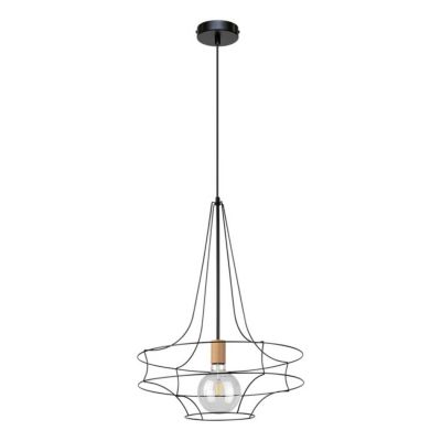 Casa Rina Lampe Suspendue 1xE27 Max.60W Chêne huilé/Métal Noir/Câble ...