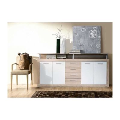 CAVA Buffet bas contemporain decor chene et blanc - L 197 cm