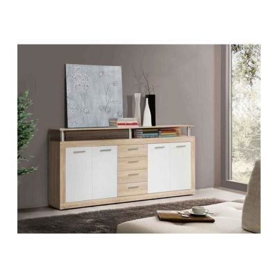 CAVA Buffet bas contemporain decor chene et blanc - L 197 cm
