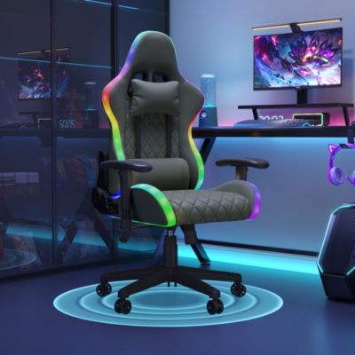 Chaise Gaming/Bureau LED RGB avec Massage Lombaire, Dossier Inclinable ...