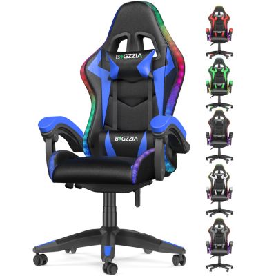 Chaise Gaming RGB avec Éclairage LED et Dossier Ergonomique, Cuir PU, Inclinaison et Support ...