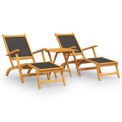 Chaises longues d'extérieur et table Acacia massif et textilène vidaXL