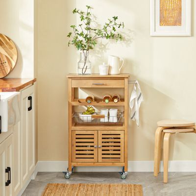 Chariot de Cuisine Roulant en Bambou avec Plateau Desserte L56 x H92 x ...