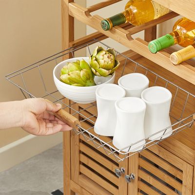 Chariot de Cuisine Roulant en Bambou avec Plateau Desserte L56 x H92 x ...