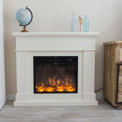 Cheminee Electrique Complete Avec Cadre En Bois Mdf Blanc Creme Mpc ...