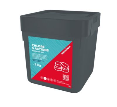 Chlore 5 actions pour piscine pastille 20g Aquablue 5kg