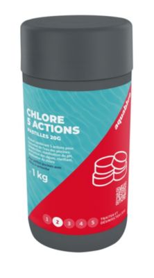 Chlore 5 actions pour piscine pastilles 20g Aquablue 1kg