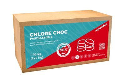 Chlore choc pour piscine pastille 20g Aquablue 10kg