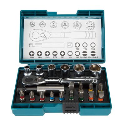 Coffret Fixation Clé À Cliquet + 20 Accessoires Makita B-54081