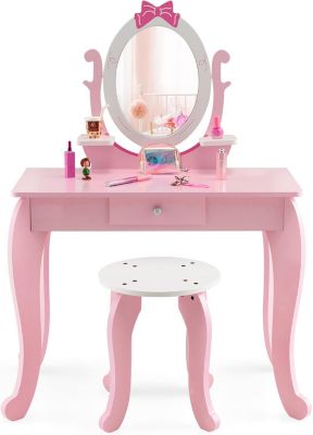 Coiffeuse pour Enfant Ensemble Coiffeuse et Chaise avec Miroir Rotatif ...