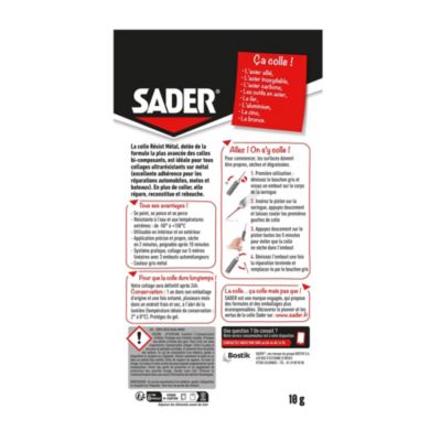 Colle bi-composants prête à l’emploi Sader métal 10 g