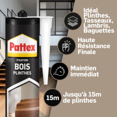 Colle bois plinthes & menuiserie Pattex 380g, lot de 3