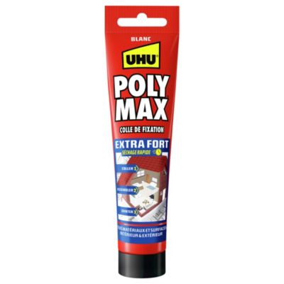 Colle mastic extra forte express UHU Poly Max blanc tube 165g