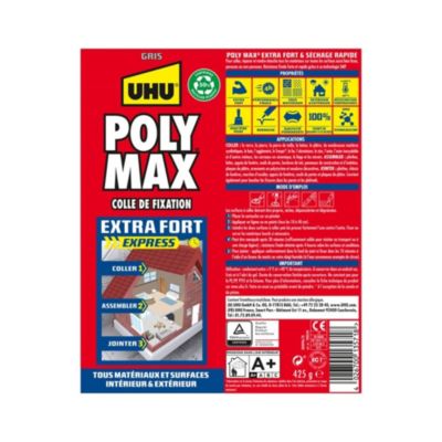 Colle mastic extra forte UHU Poly max gris 425g