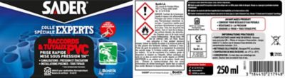 Colle Sader pour Raccords et Tuyaux en PVC 250 ml avec pinceau applicateur