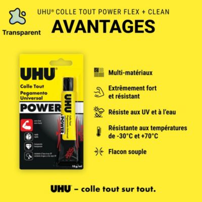 Colle UHU Power Flex + Clean universelle transparente 18g