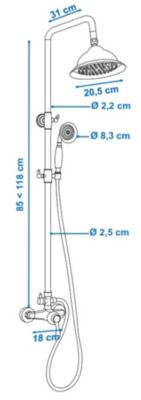 Colonne de douche mécanique avec pommeau + douchette 1 jet + flexible ...