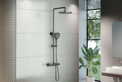 Colonne de douche thermostatique murale Noire mat 30x44x87-132cm (LxPxH ...