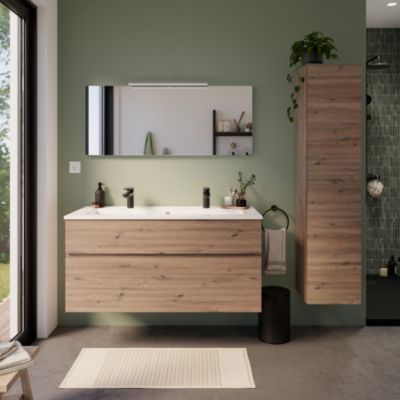 Colonne de salle de bains faible profondeur effet chêne artisan l.45 x ...