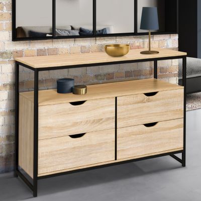 Commode 4 tiroirs DETROIT 110 cm design industriel avec étagère | Castorama