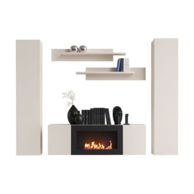 Composition murale FLY cachemire avec cheminée bio-éthanol et rangements