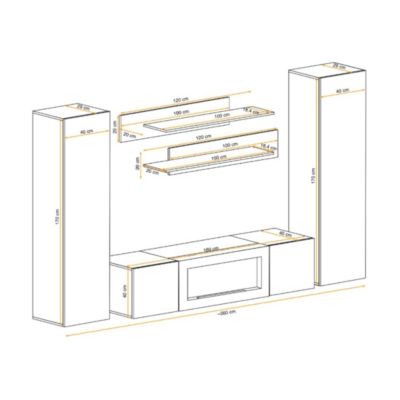 Composition murale FLY cachemire avec cheminée bio-éthanol et rangements