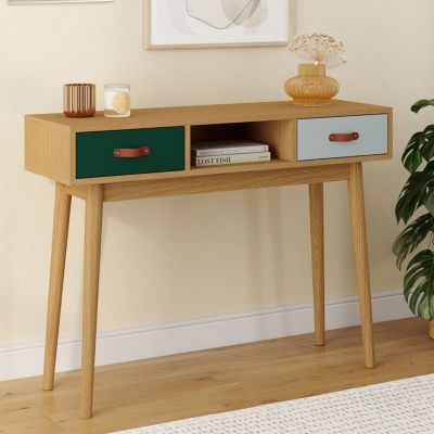 Console 2 tiroirs scandinave ALIZE bois et vert