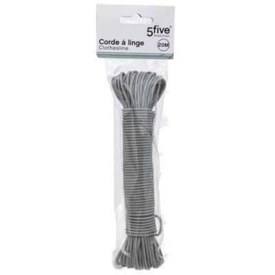 Corde à linge L. 20 m gris intérieur et extérieur 5Five