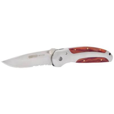 Couteau pliant 220 mm, lame inox 85 mm, manche métal avec insert bois ...