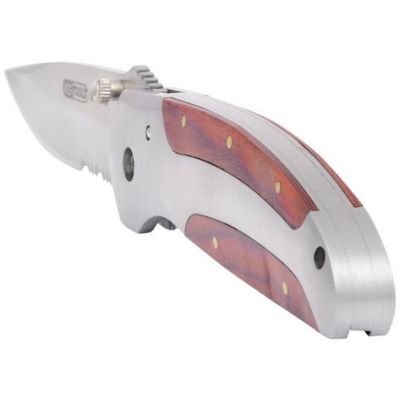 Couteau pliant 220 mm, lame inox 85 mm, manche métal avec insert bois ...