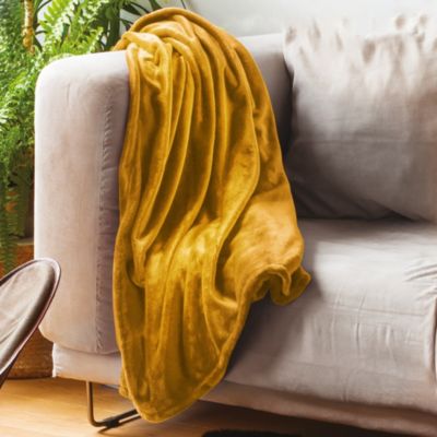 Couverture polaire microvelours 180x220 cm VELVET Jaune Miel