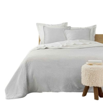 Couvre lit et taie velours et sherpa Mylene 220 x 240 cm gris