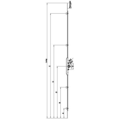 Crémone verrou F7,5 ajustable L 2100mm cote D fixe 980mm 4 galets ...