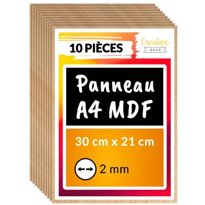 Creative Deco 10 x A4 Panneau MDF 300 x 210 x 2 mm - Feuille Planche ...
