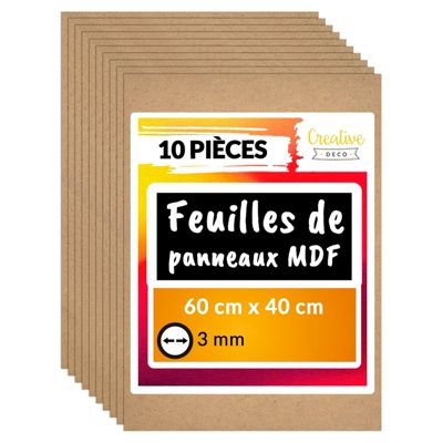 Creative Deco 10 x Panneau MDF 600 x 400 x 3 mm - Planche Bois Brut ...