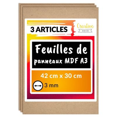 Creative Deco 3 x A3 Panneau MDF 420 x 300 x 3 mm - Planche Bois Brut ...