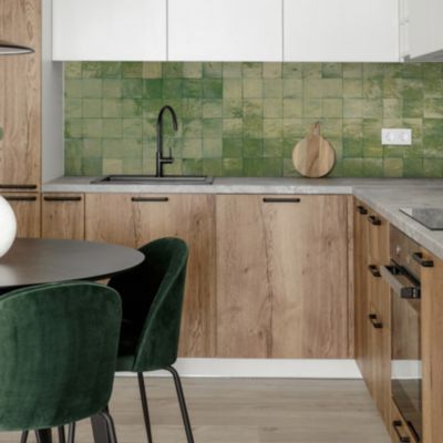 Crédence de cuisine effet Zellige vert brillant IDPanneaux L. 300 x H ...