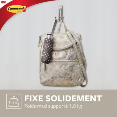 Crochet adhésif double Command métal gris, 1.8 kg