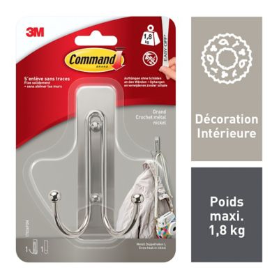 Crochet adhésif double Command métal gris, 1.8 kg