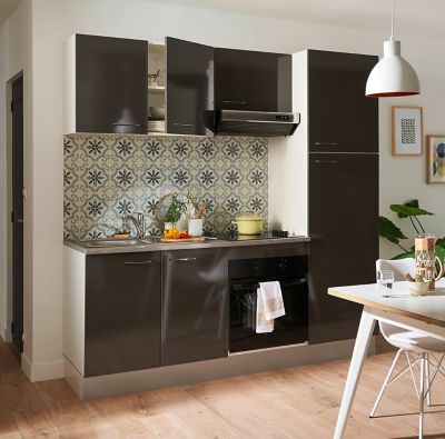 Cuisine complète All in gris anthracite L.210 cm avec électroménager ...